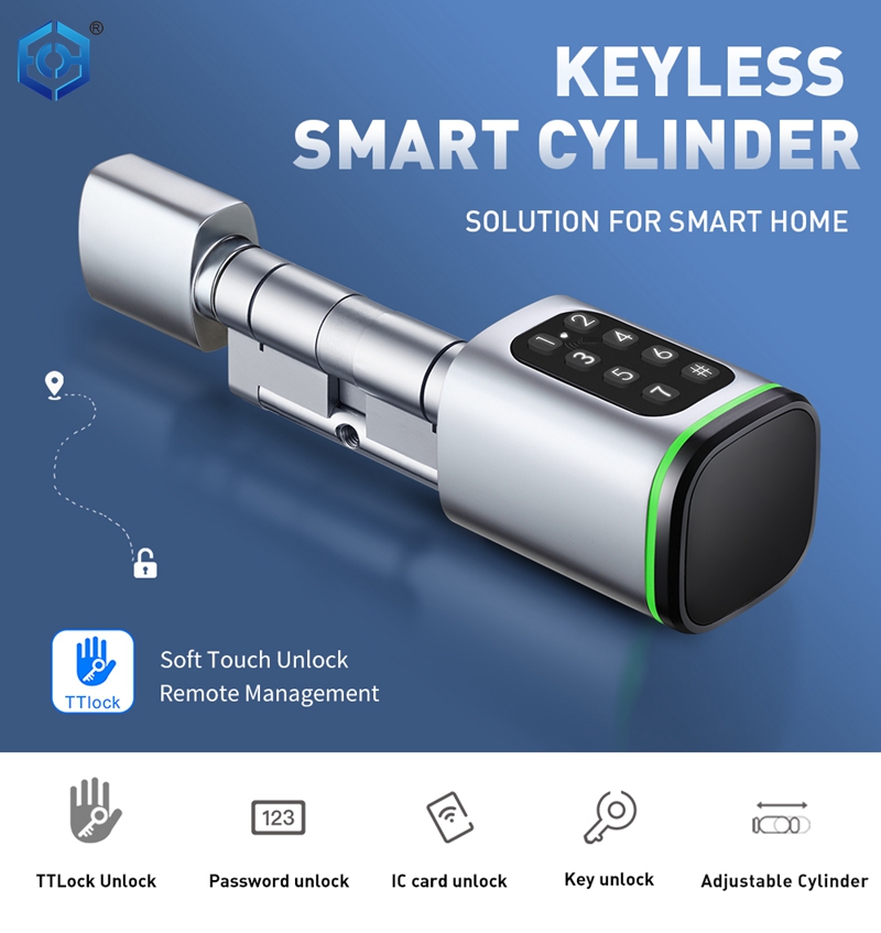 Smart Cylinder with Ttlock APP Adjustable Cylinder Size Electronic ...