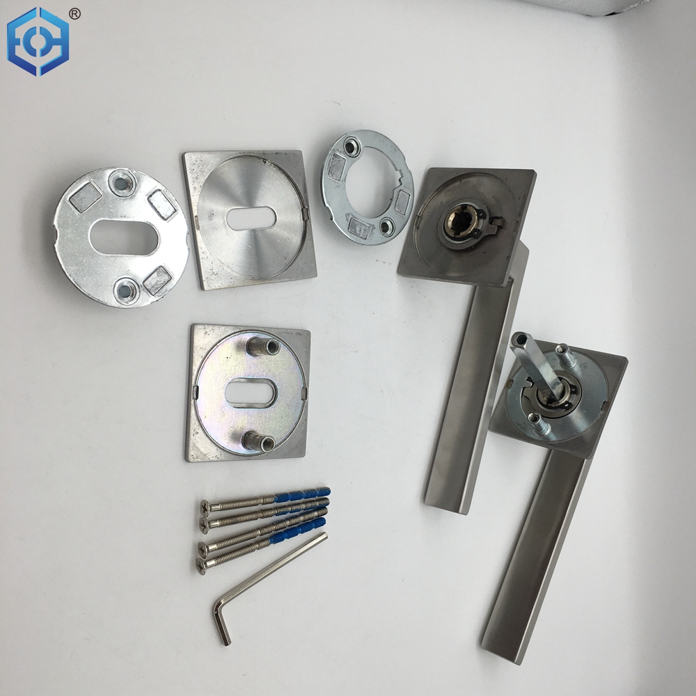 Stainless Steel Modern Square Tube Door Handle On Magnetic Round Rose ...