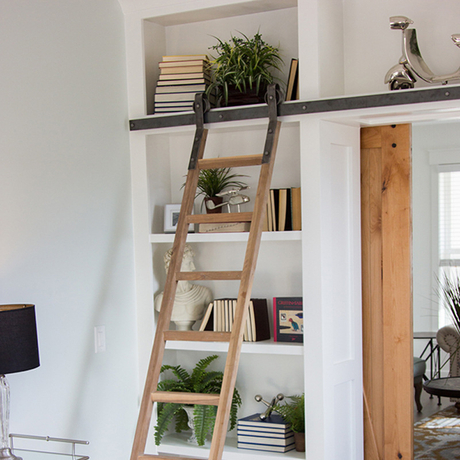 Black rolling library ladders high quality carbon steel sliding system ...